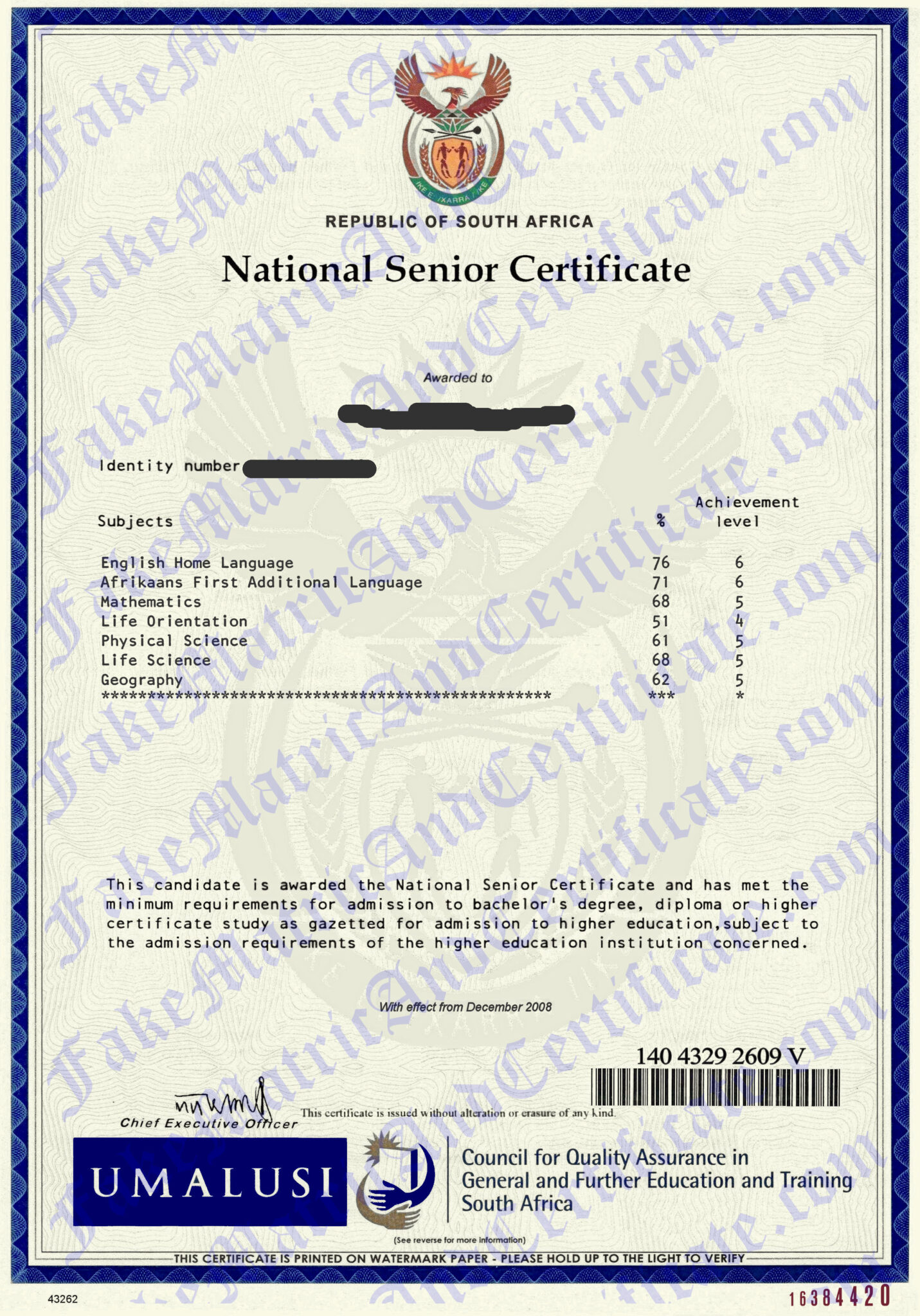 Store Fake Matric And Certificate